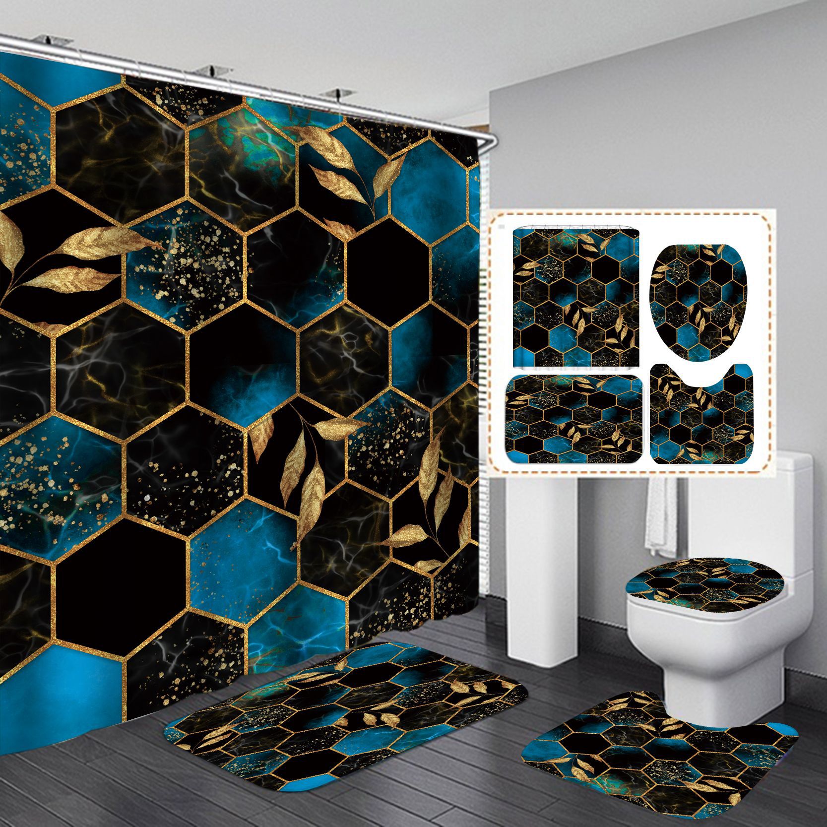 Conjunto De Banheiro: Cortina De Chuveiro Impermeável De Mármore ...