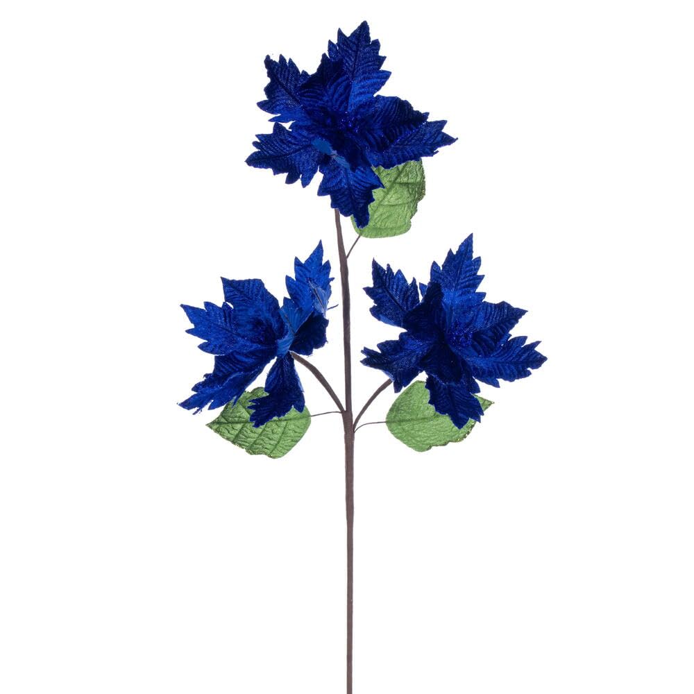 Tallo De Flor Flor De Nochebuena Vickerman Azul Terciopelo Trio 26 Cm ...