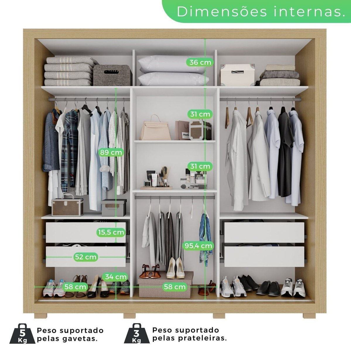 Guarda-Roupa Casal 3 Portas 4 Gavetas Costa Rica Jequitiba - Carrefour