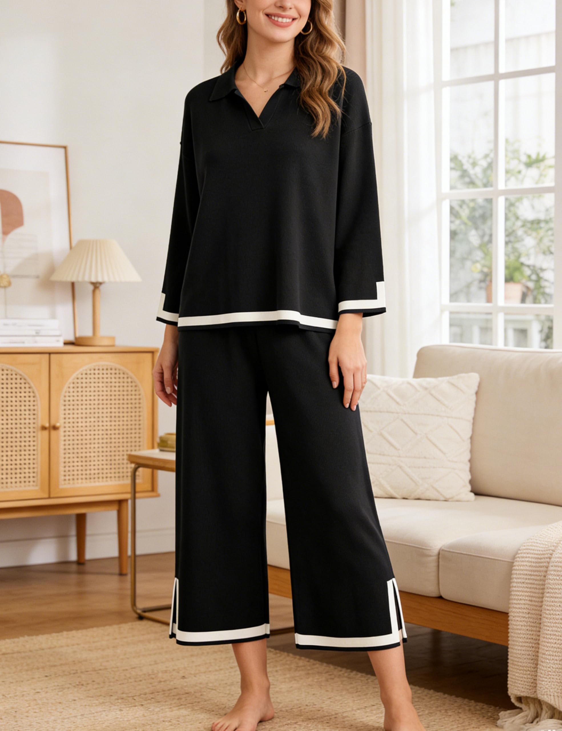 Conjunto Feminino Tanming De 2 Peças Com Blusa De Tricô E Calça ...