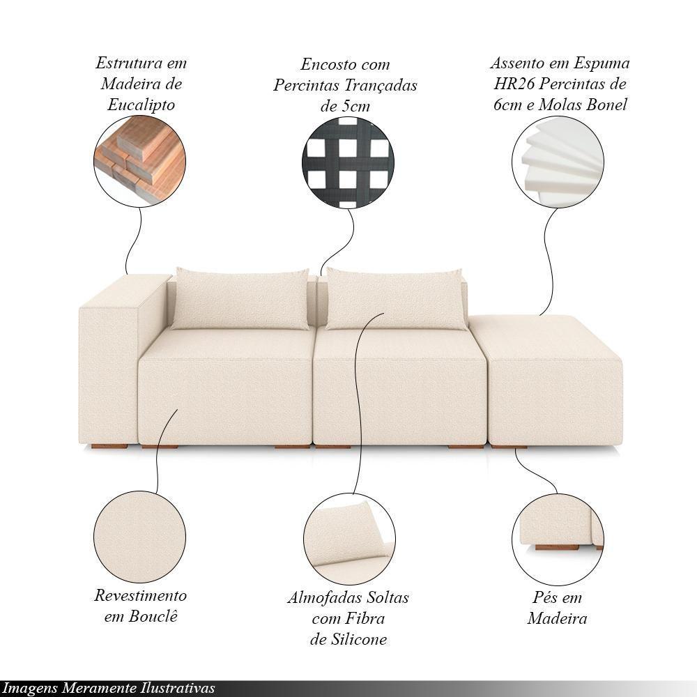 Sofá Modular Atlanta G52 4 Lugares 358cm Bouclê Bege Claro Gran Belo ...