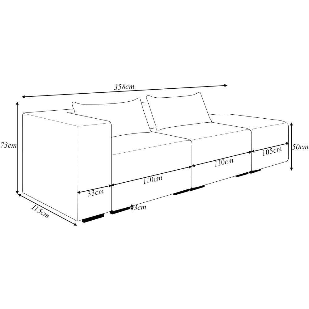 Sofá Modular Atlanta G52 4 Lugares 358cm Bouclê Bege Claro Gran Belo ...