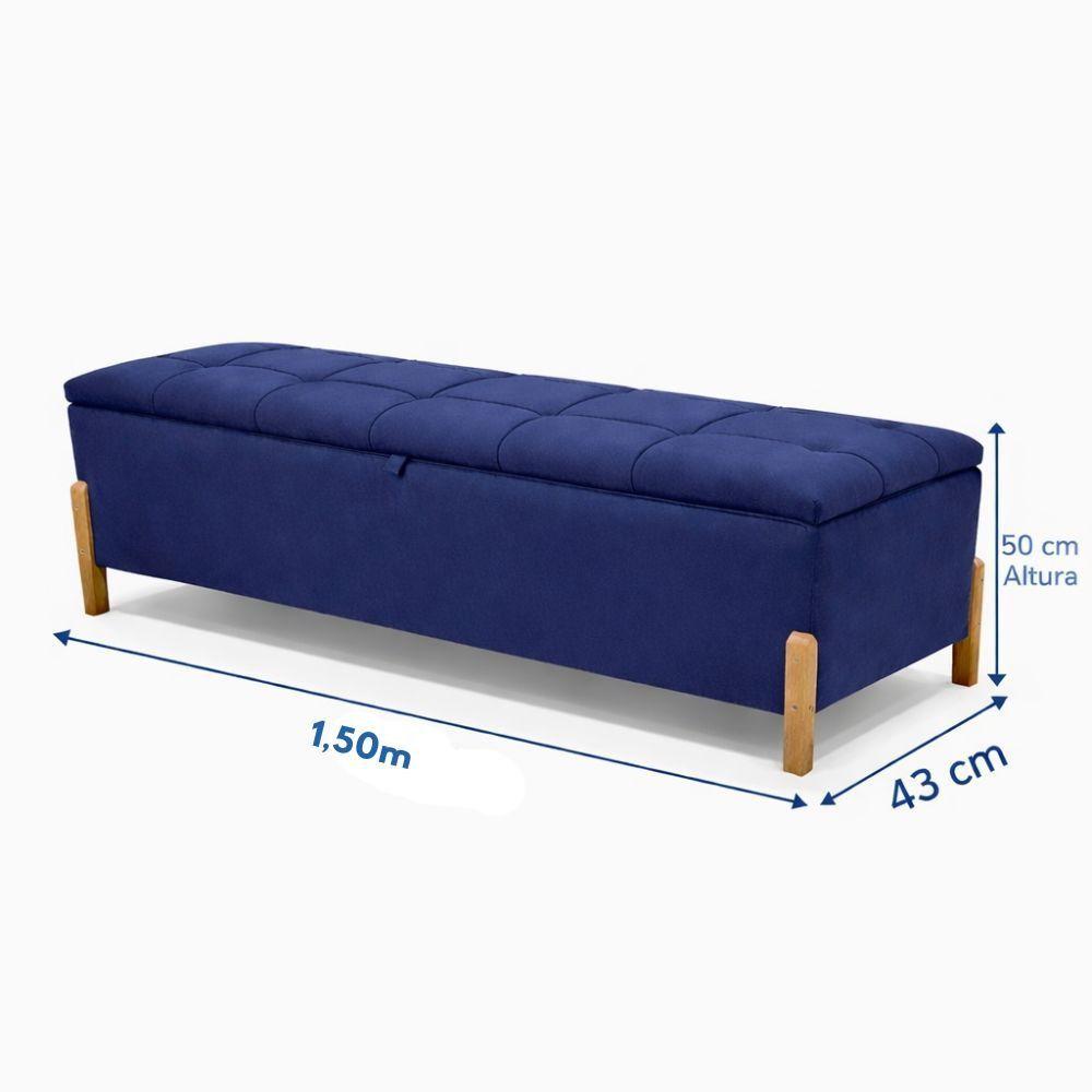 Banco Recamier Baú Cristal 150cm Casal Veludo Estrutura Em Madeira Azul ...