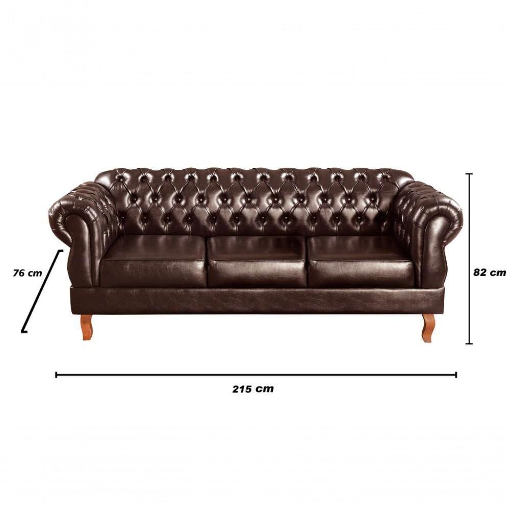 Sofá Duquesa 3 Lugares 215cm Café Couro Sintético Bella Decor - Carrefour