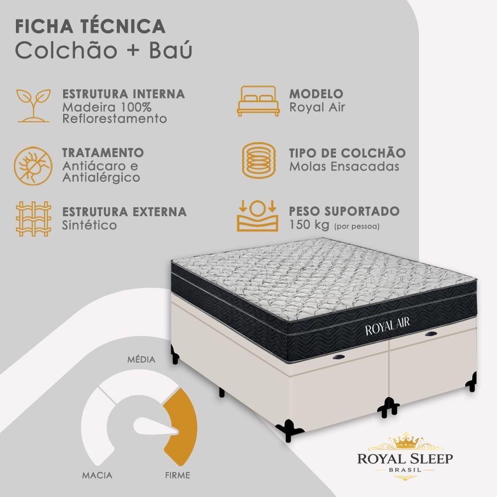 Cama Box Com Baú King Royal Air Molas Ensacadas Sintético Branco Royal ...