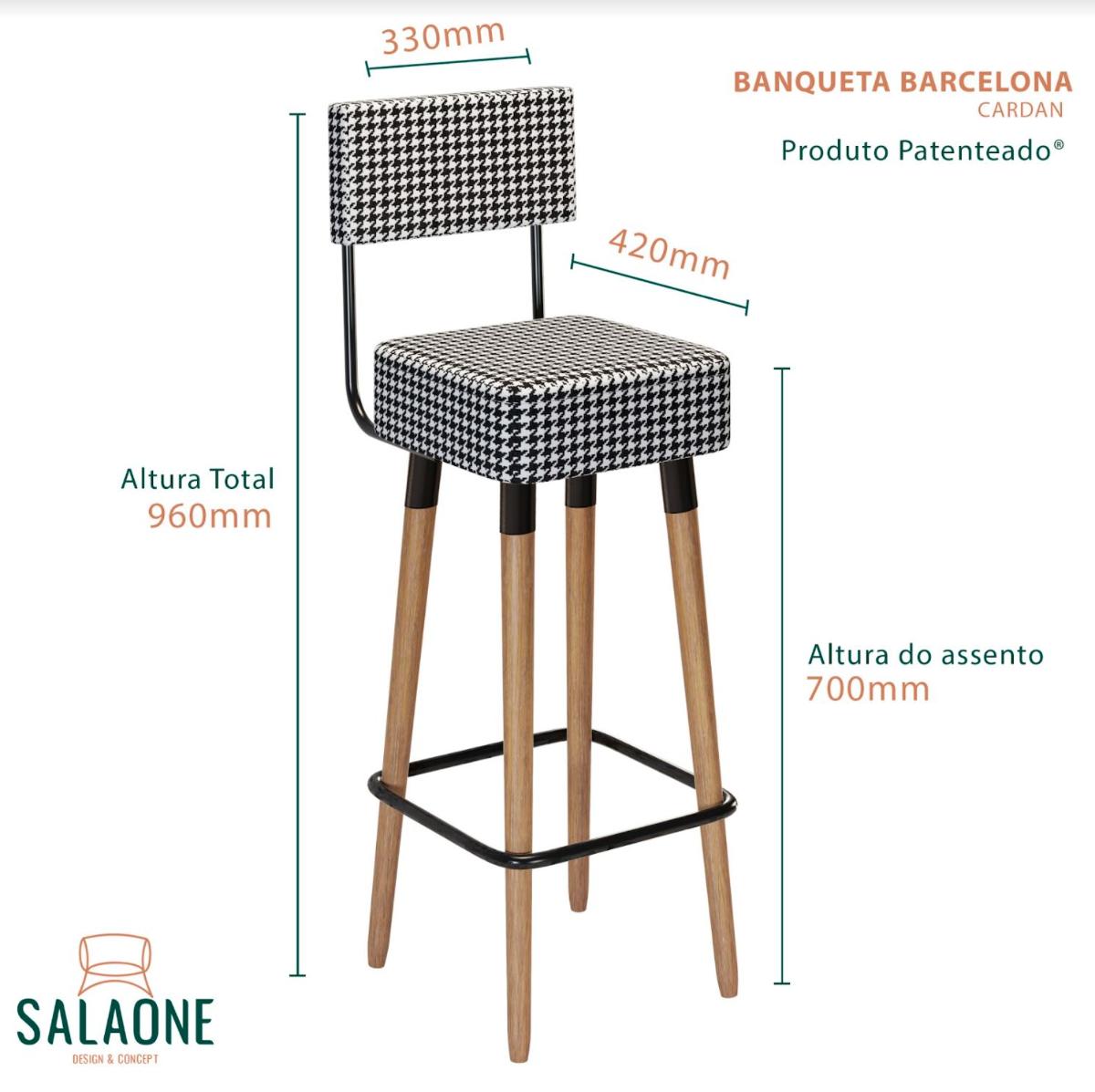 A banqueta Barcelona, possui 04 pés de madeira eucalipto com 60 cm de ...