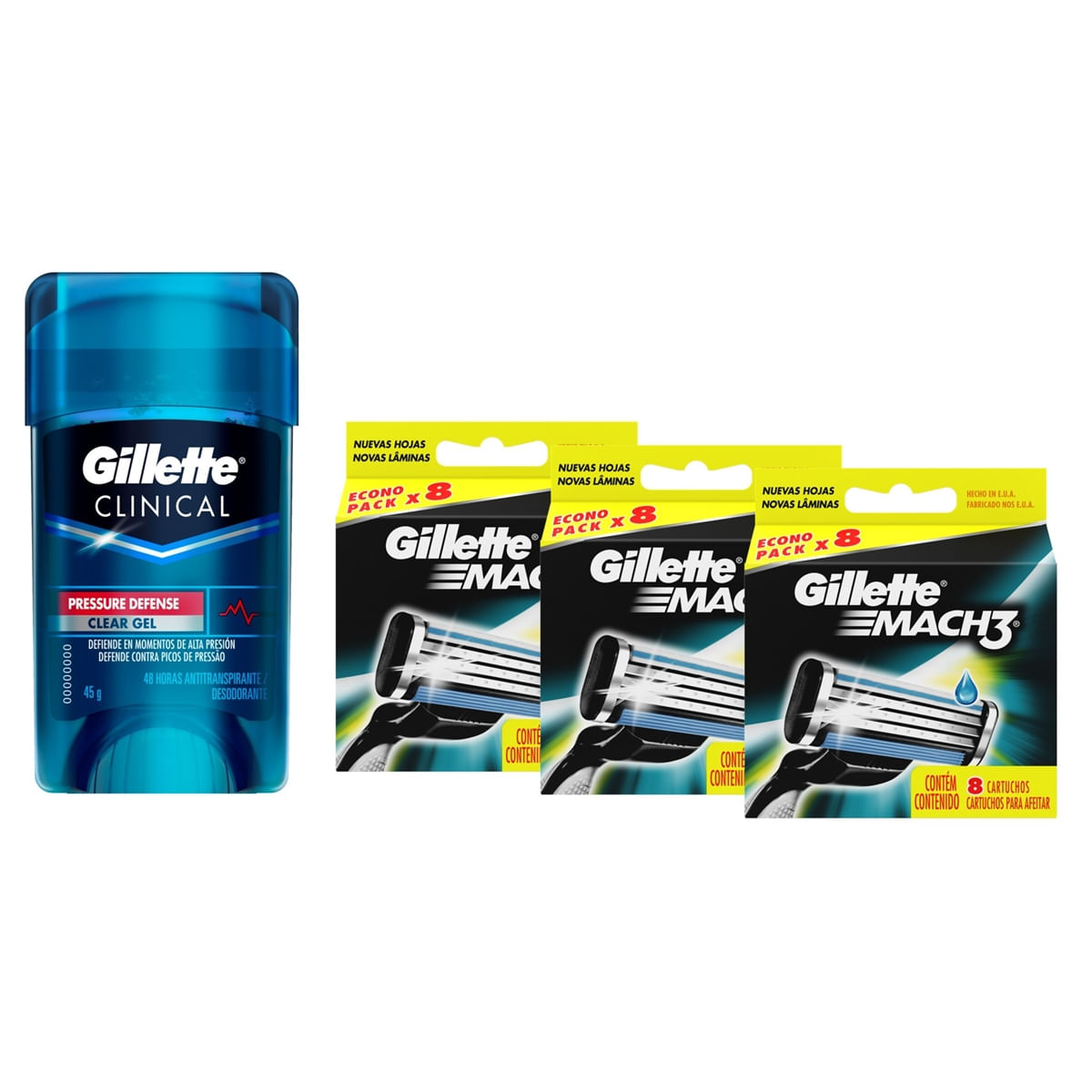 Kit com 24 Cargas Gillette Mach3 + 1 Desodorante Gillette Clinical Gel ...
