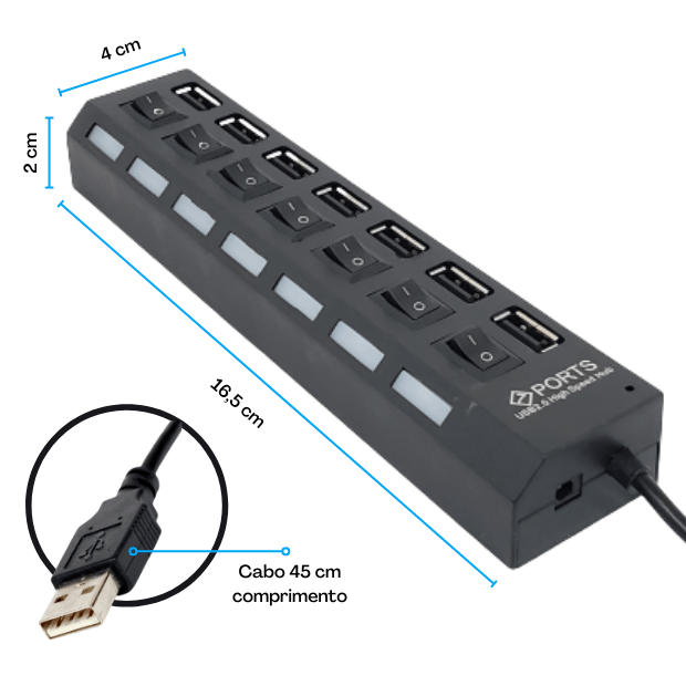 Adaptador extensor Hub USB 7 portas para PC Computador Notebook ...