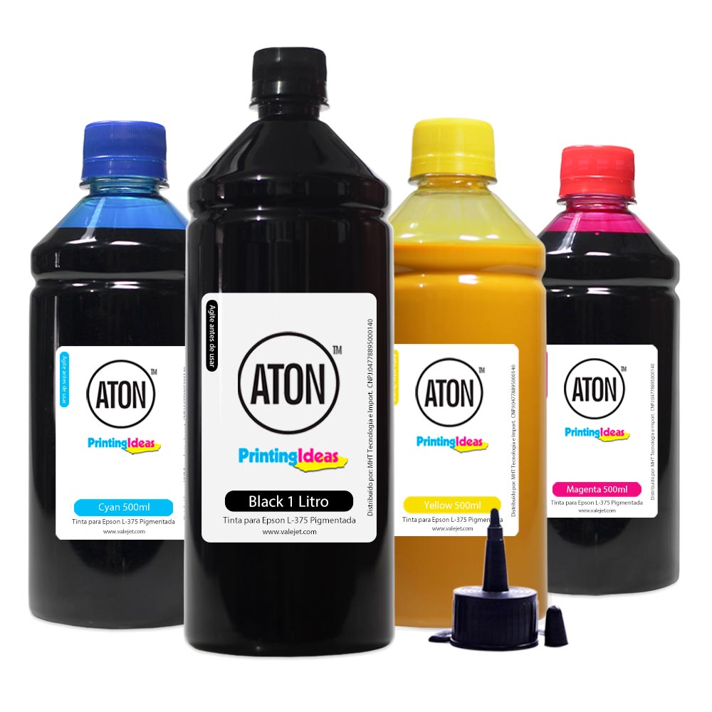Kit 4 Tintas para Epson L375 Black 1 Litro Color 500ml Pigmentada Aton ...