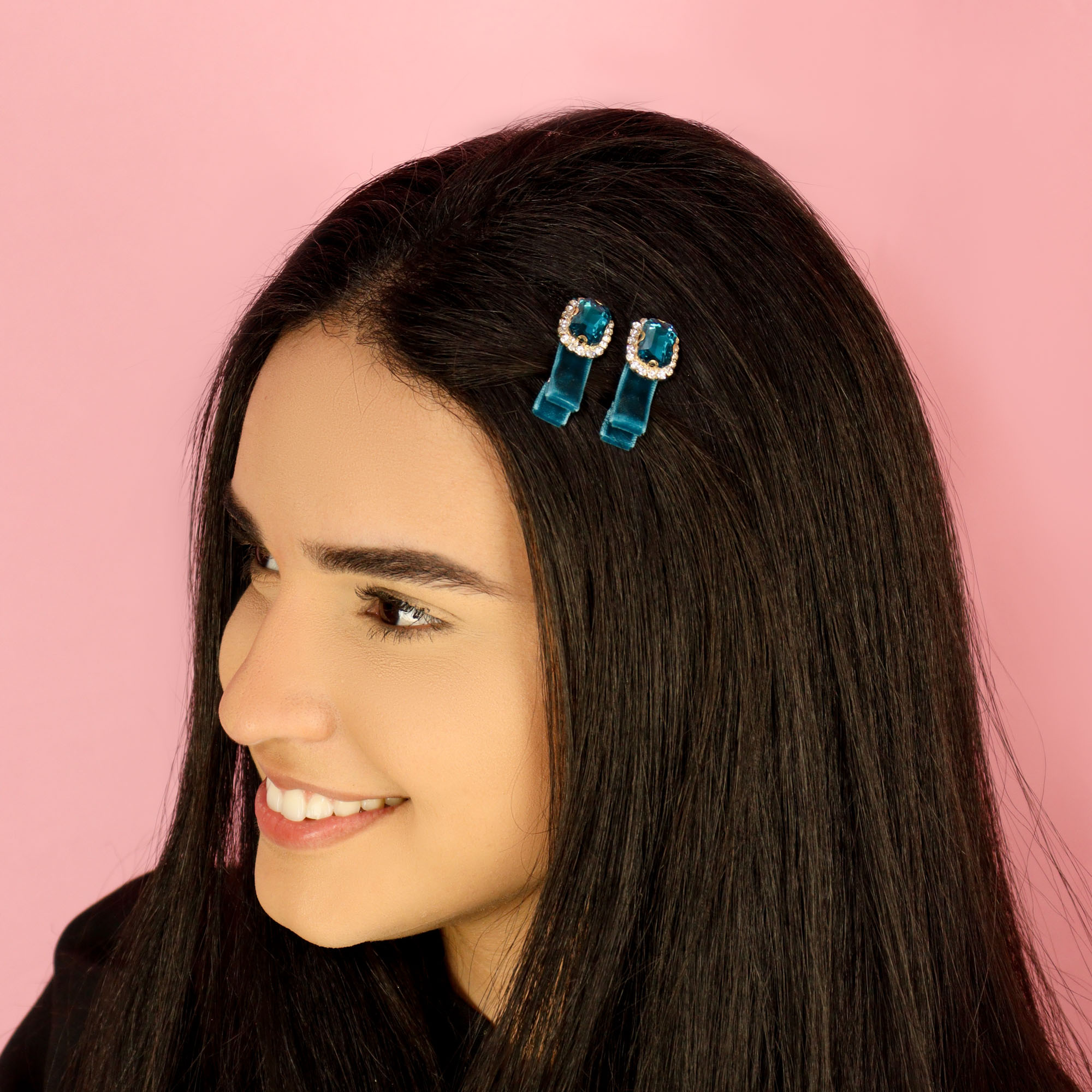 Kit De Presilha Bico De Pato Pequeno Forrado Com Pedraria Azul Turquesa ...