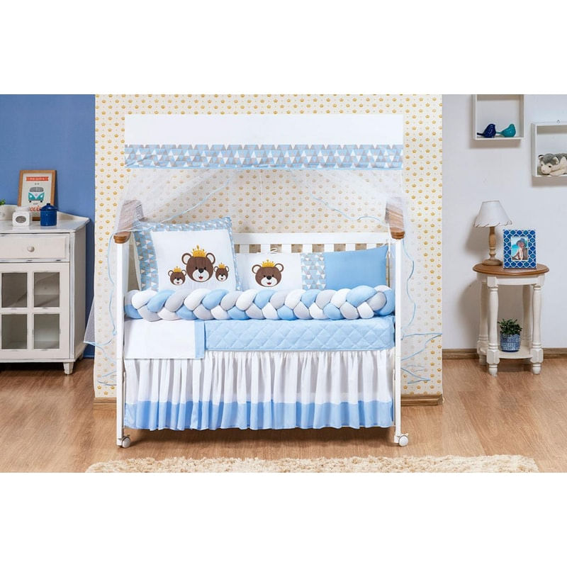 Kit Protetor Berço Trança Americano Urso Rei Azul 11 Peças - Carrefour