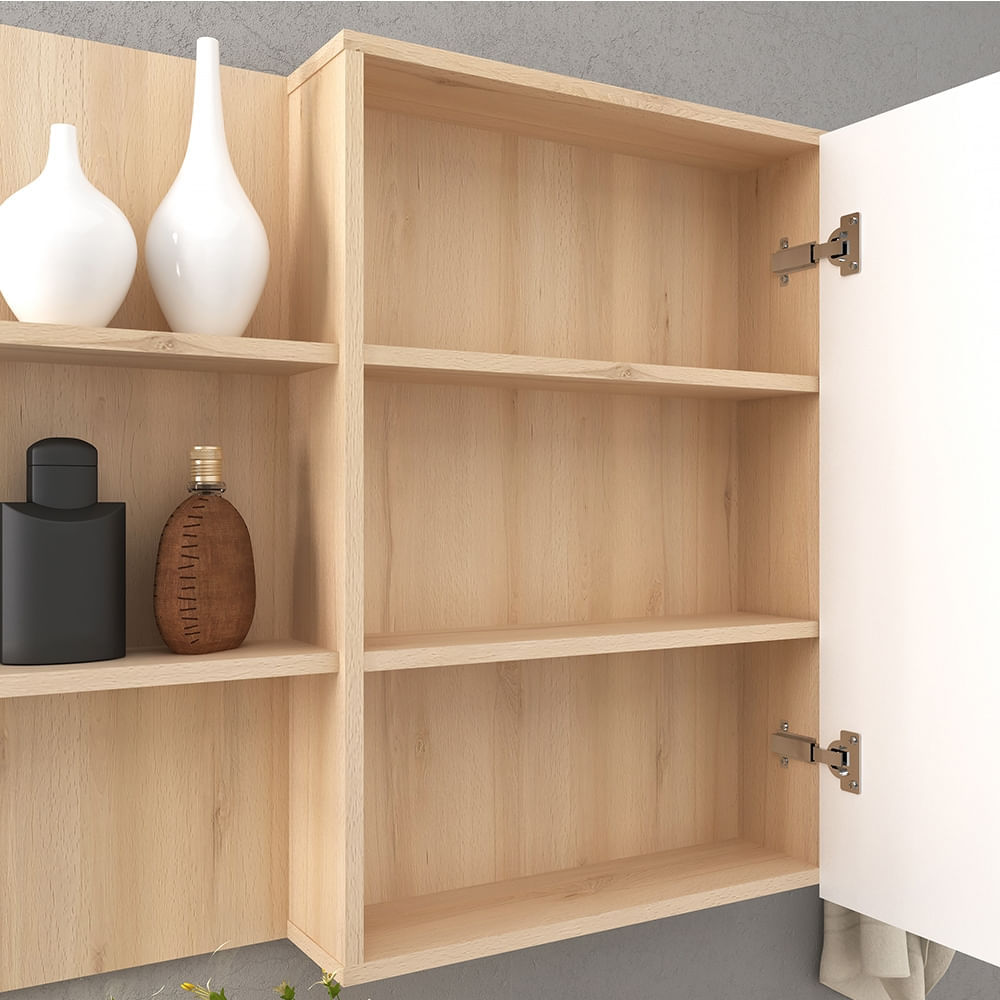 Armário Para Banheiro Bosi Jazz 1 Porta 80cm Faia/Branco - Carrefour