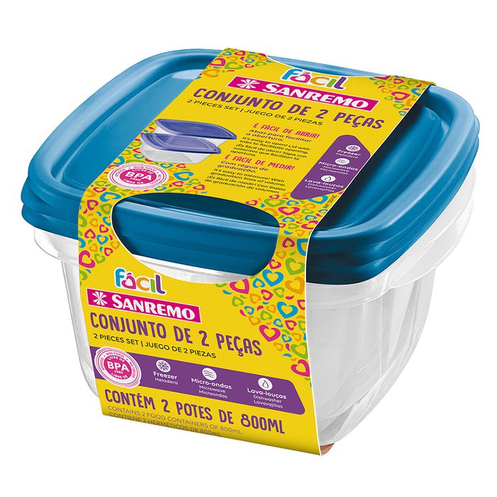 Conjunto De 2 Potes Quadrados 800ML-SANREMO - Carrefour - Carrefour