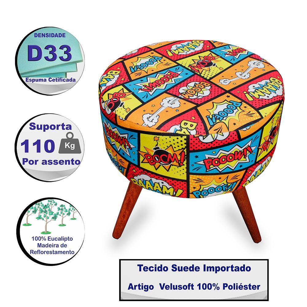 Kit 3 Puff Cama Inbox Boom Redondo com Pés em Madeira Maciça Tecido ...
