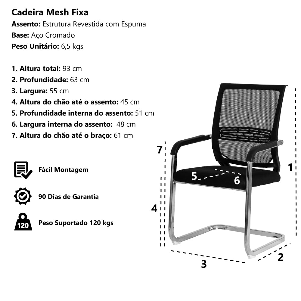 Cadeira Escritório Interlocutor Mesh Fixa Preta Base Cromada ... Cadeira Escritório Interlocutor Mesh Fixa Preta Base Cromada ...