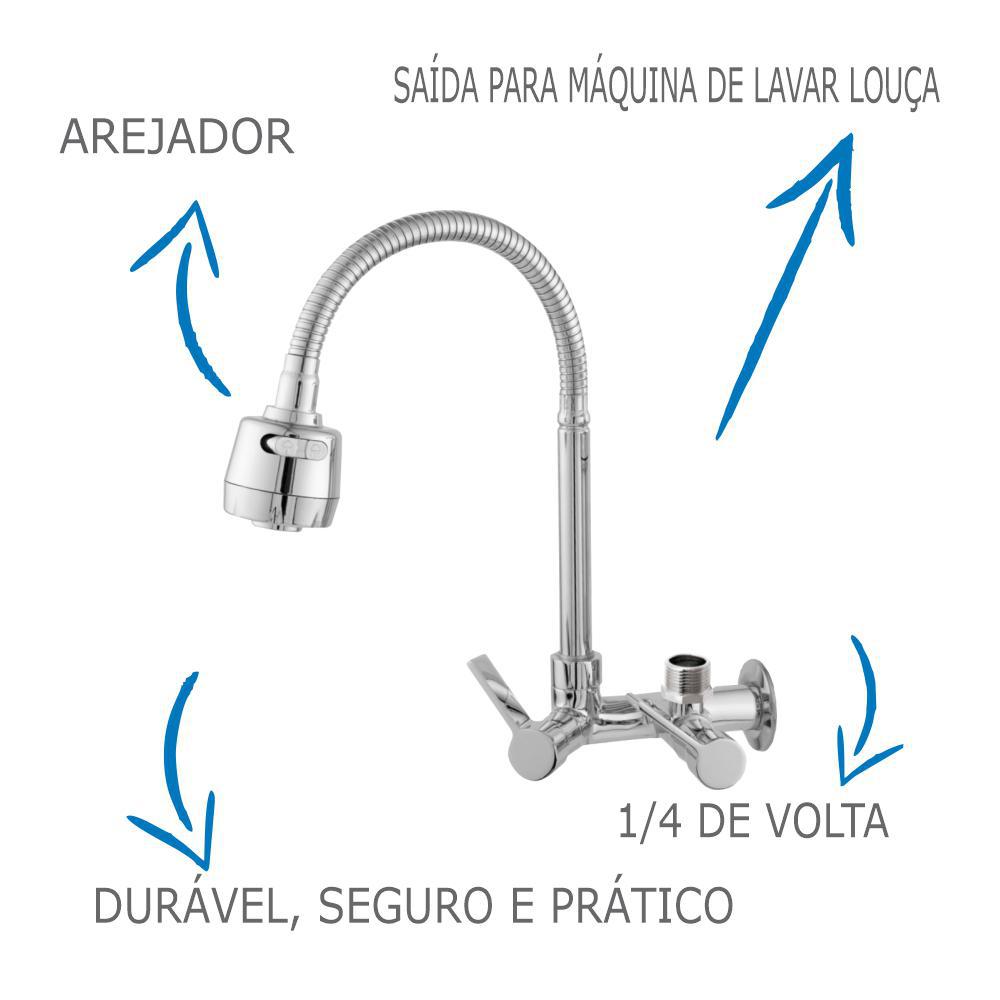 Torneira Gourmet Pia Cozinha 2167 C/arejador 1/4 Volta C-70 Com Saída 3 ...