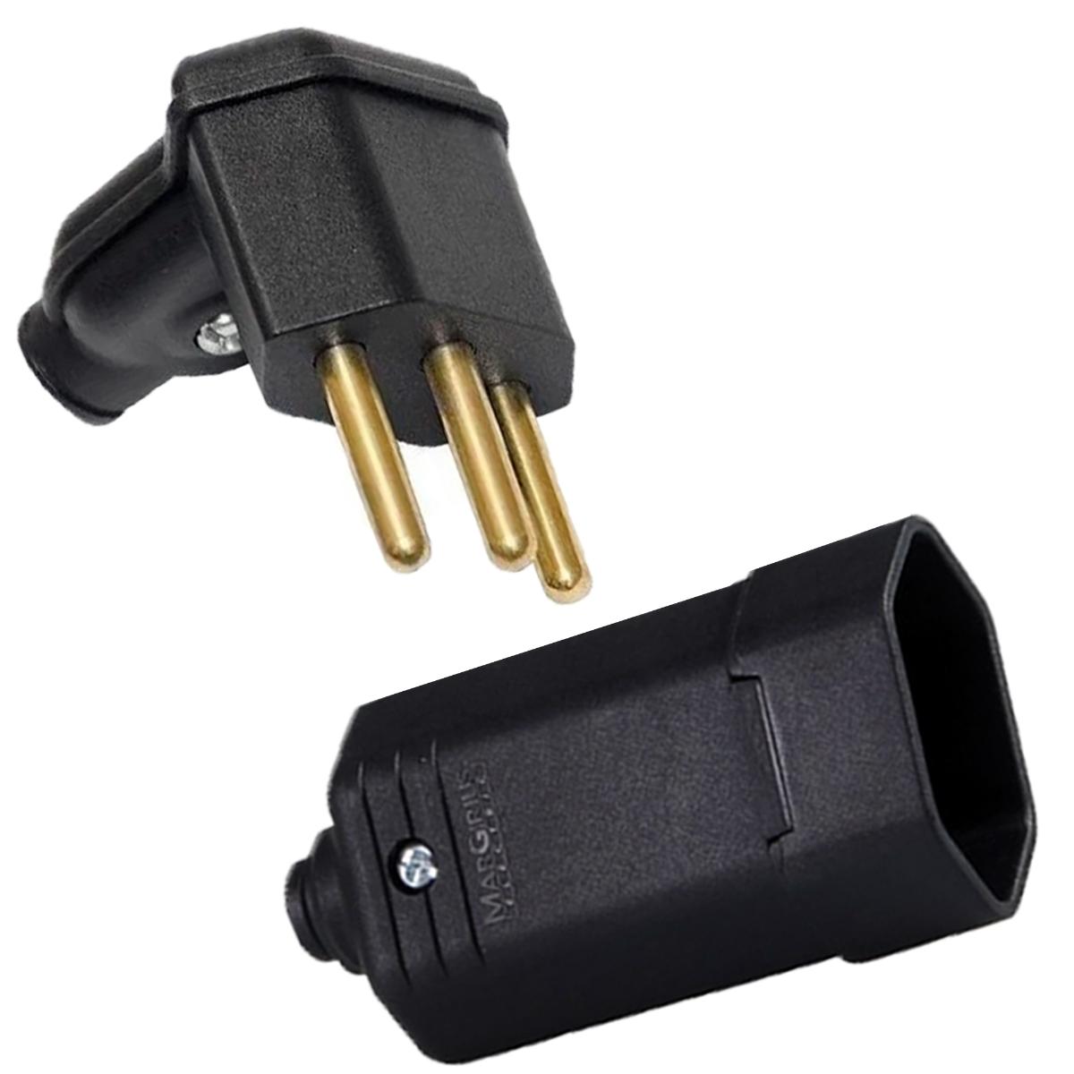 Plug Plugue Macho 90 Graus + Tomada Femea 3 Pinos 10a Preto - Carrefour