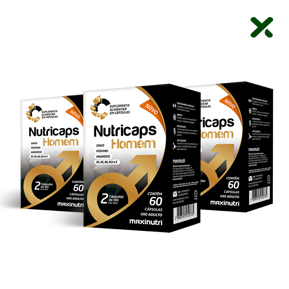 Kit 03 Nutricaps Homem Vitamínico Fósforo Magnesio Zinco 60 Cápsulas ...