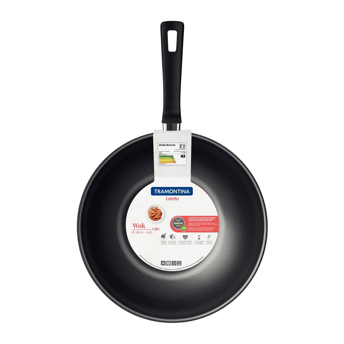 Panela Wok Loreto Em Alumínio Antiaderente Starflon Grafite 28 Cm 3,6 L ...