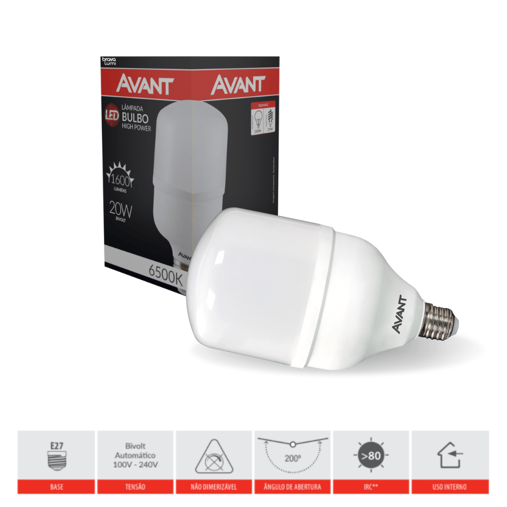 Lâmpada Led 20w Alta Potência 6500k E27 Bivolt Branco Frio - Carrefour