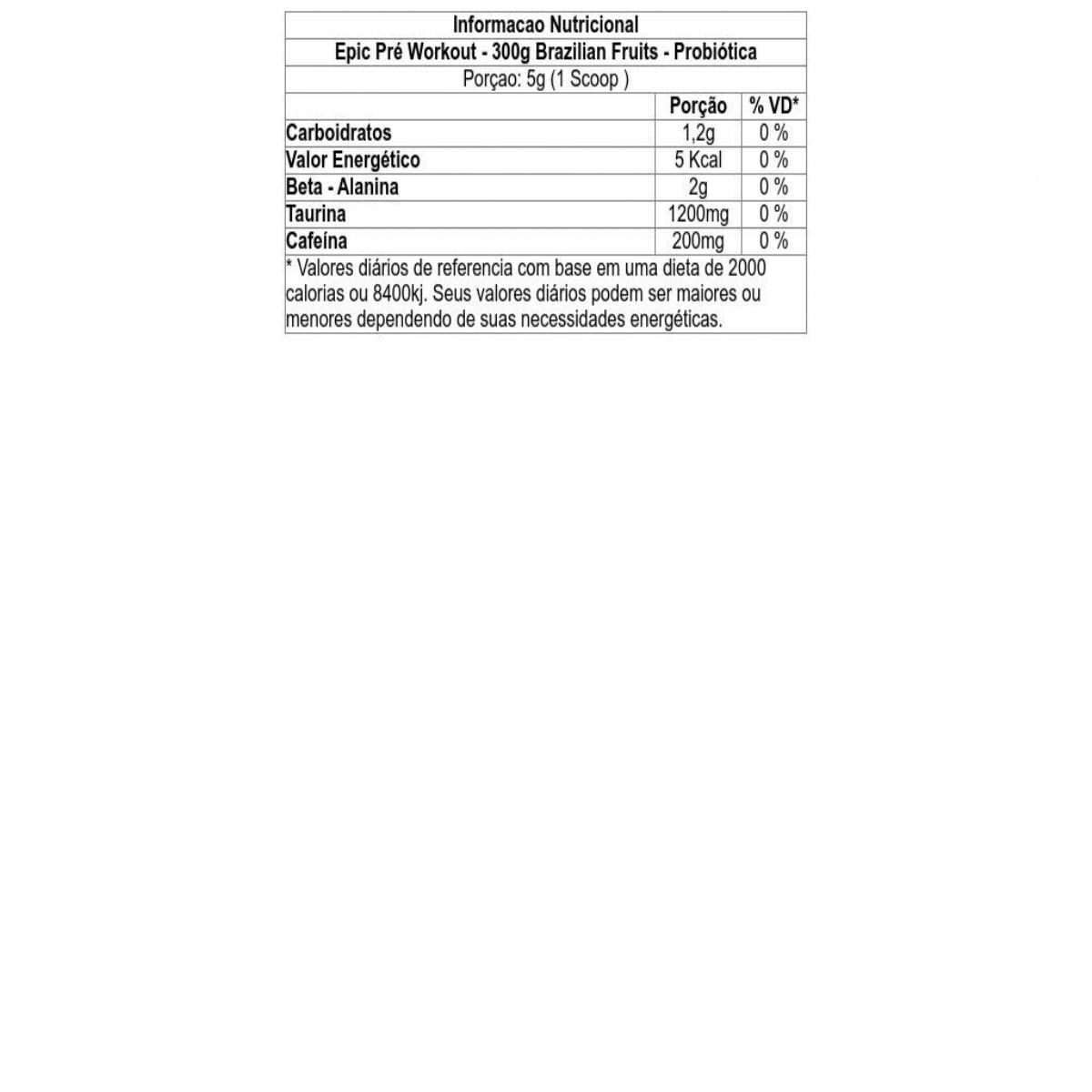 Epic Pré Workout - 300g Brazilian Fruits - Probiótica - Carrefour