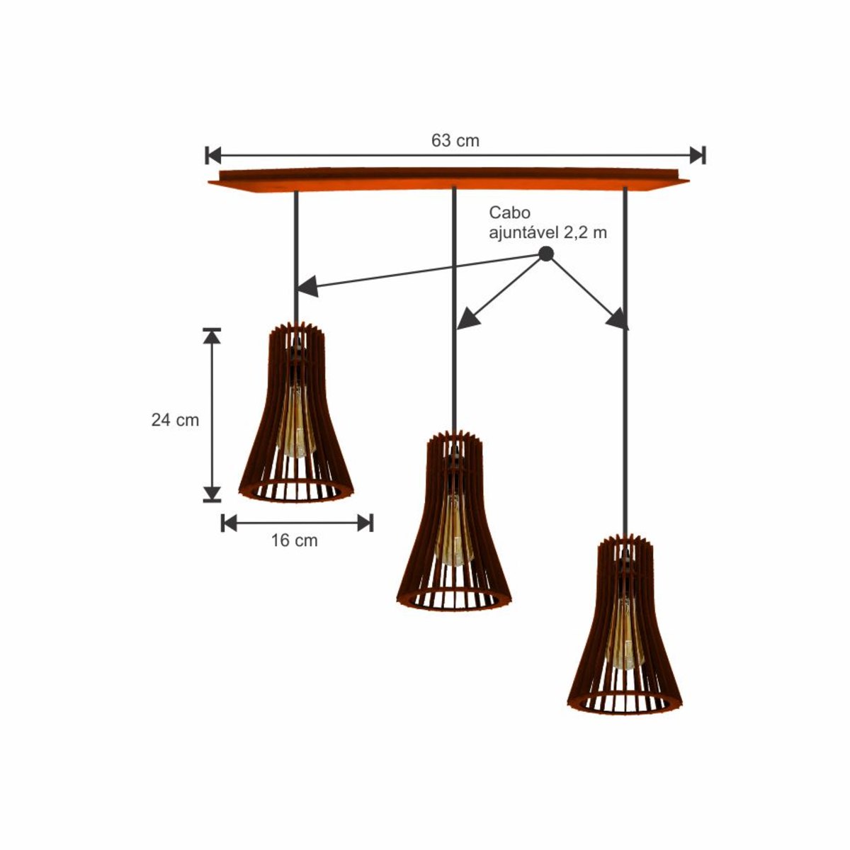 Pendente Trio RT- Short Funnel Light- Tabaco - Carrefour - Carrefour