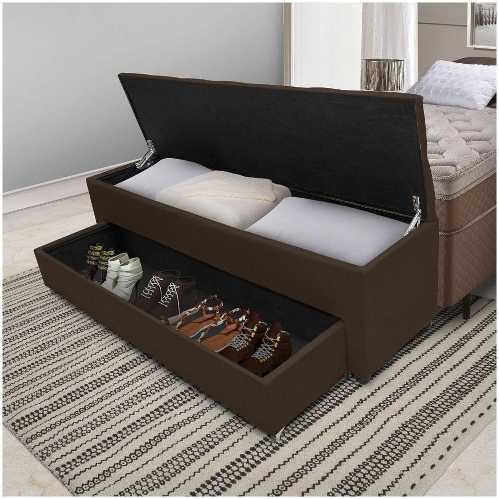 Recamier Baú Com Gaveta Casal Paris 130 Cm Cor Marrom - Carrefour
