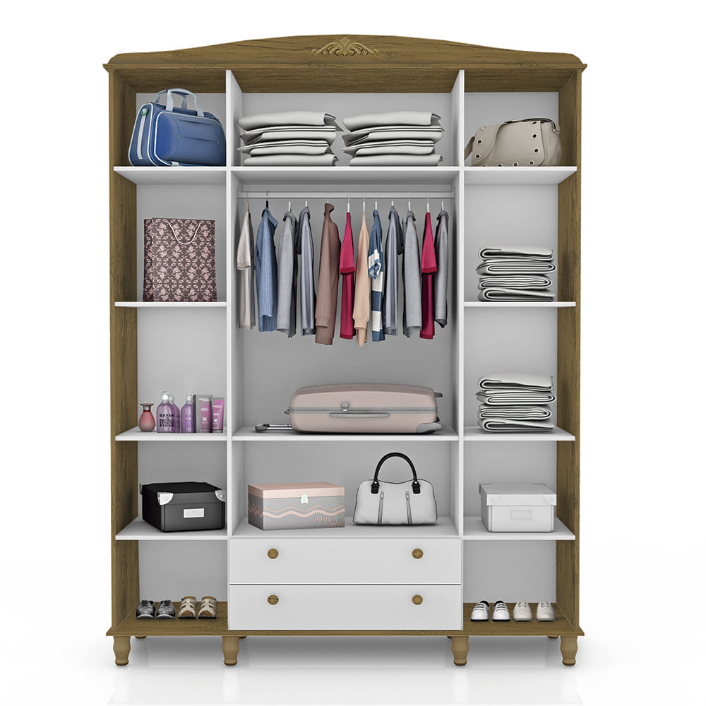 Roupeiro para Casal Multiuso Colonial 4 Portas Cedro C- Branco Fosco ...