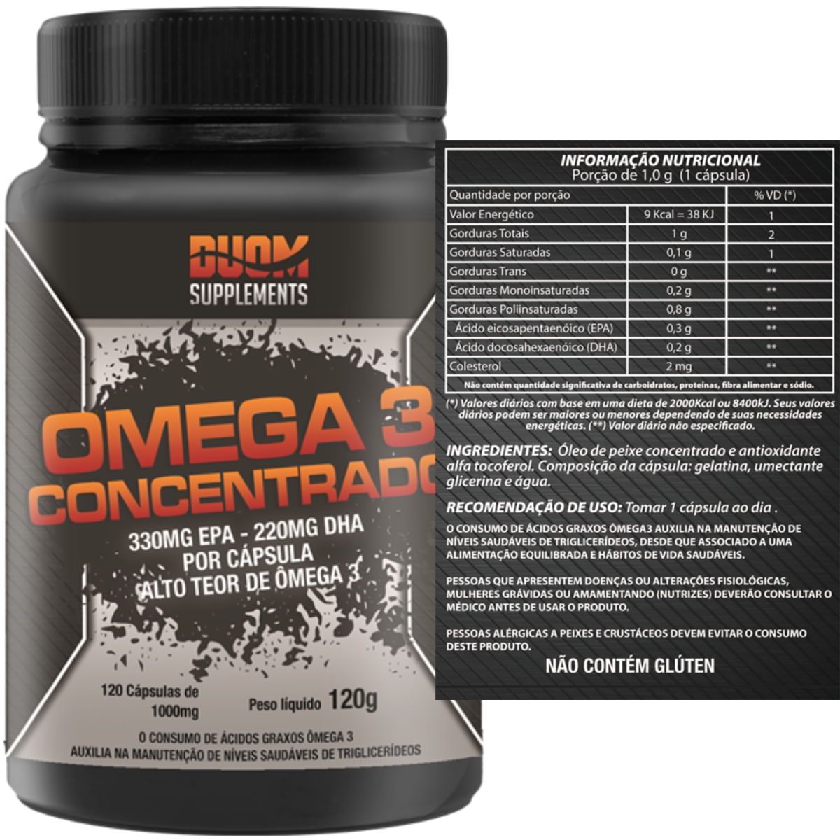 Omega 3 Concentrado 1g 120 Cápsulas 330mg EPA 220mg DHA Duom - Carrefour