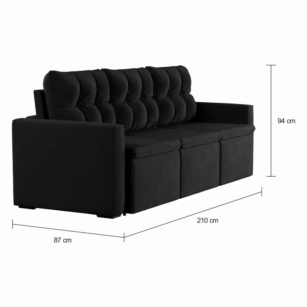 Sofá 3 Lugares Retrátil Ruiru Suede Grafite 210 cm - Carrefour
