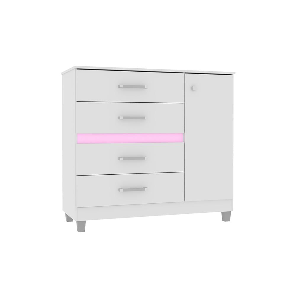 Cômoda Quatro Gavetas E Prateleira Interna Florence Max - Branco/rosa ...