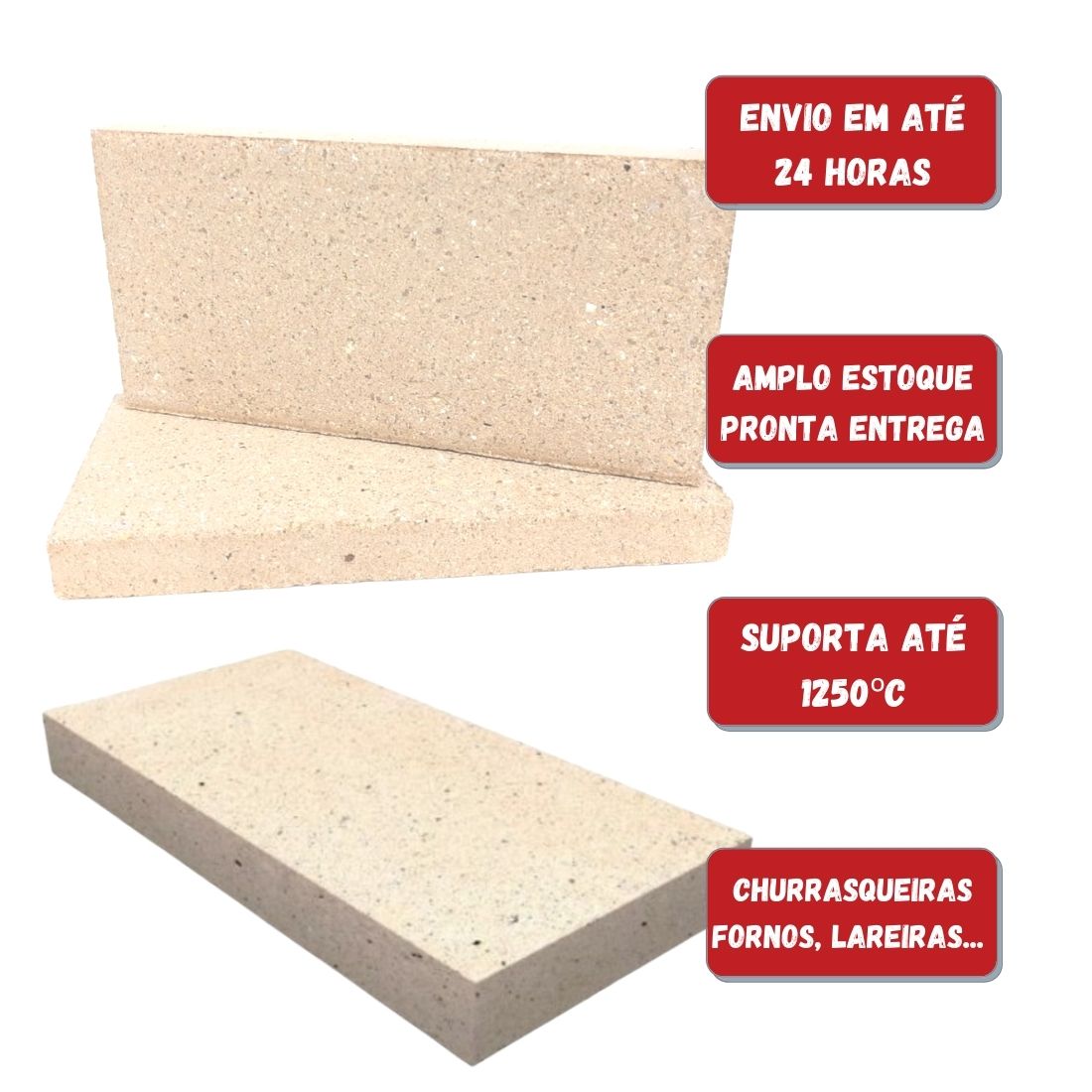 6 Tijolos Refratário Plaqueta Churrasqueira 23x11,4x2,5cm - Carrefour