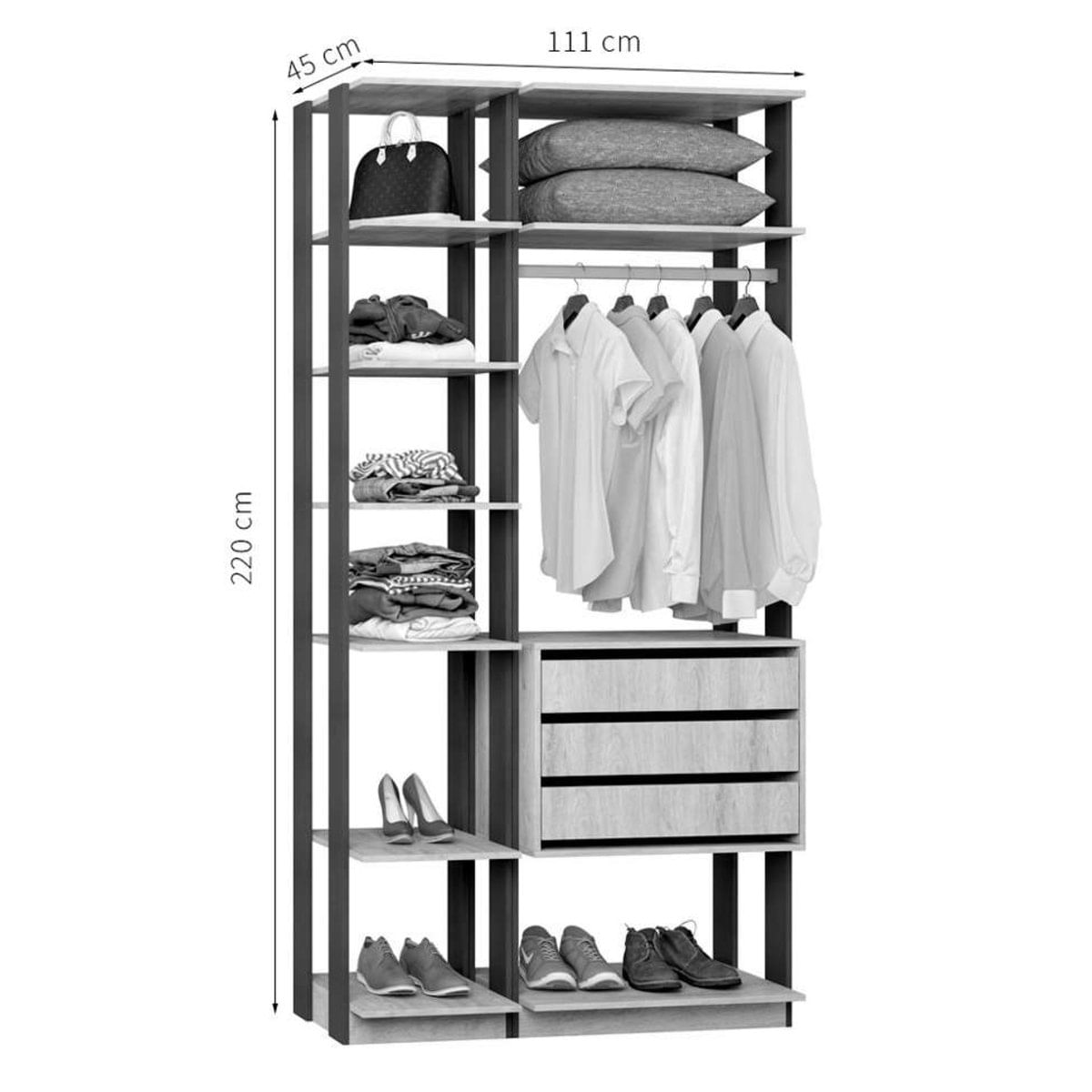 Guarda-Roupa Solteiro Modulado Clothes I 3 GV Branco e Espresso - Carrefour