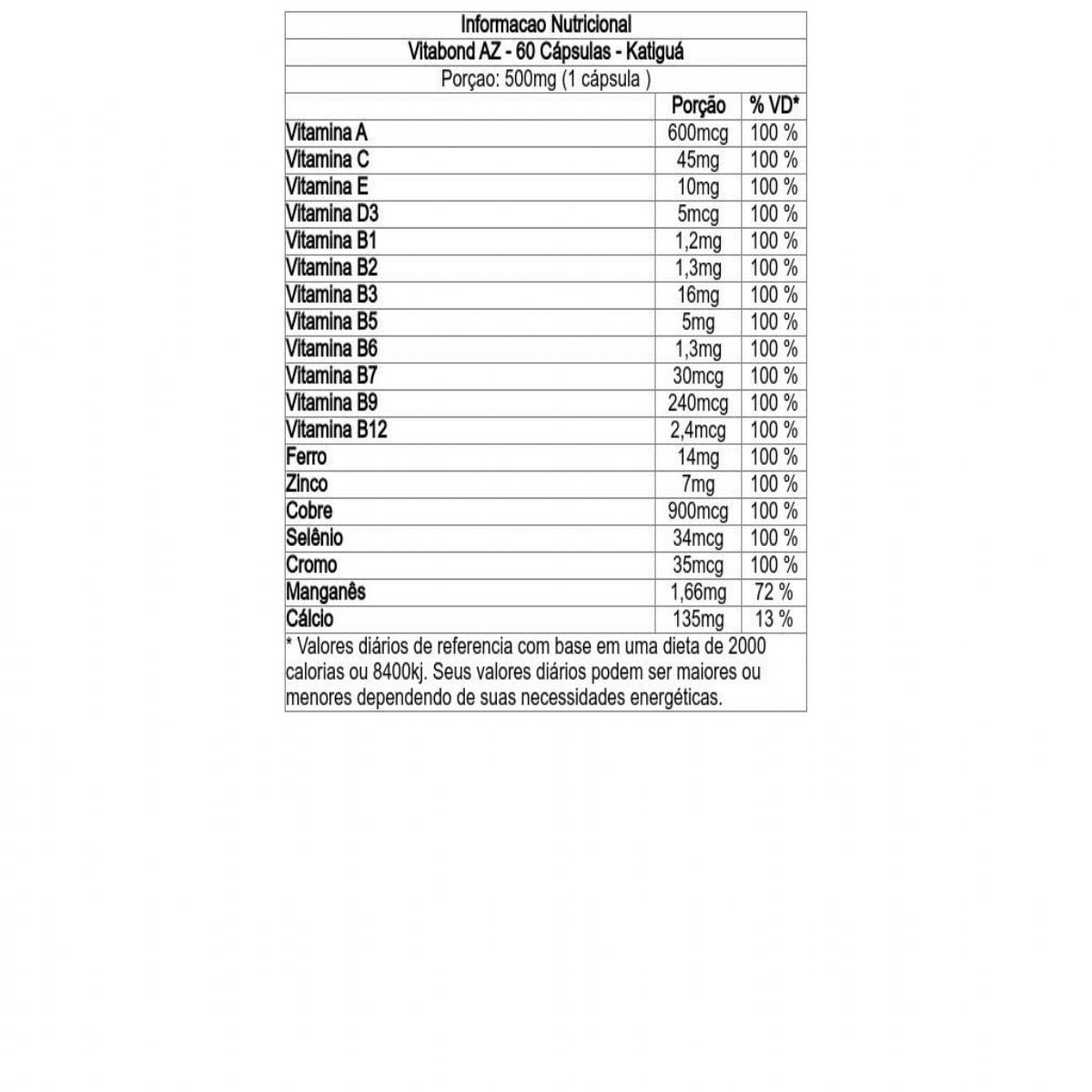 Vitabond Az - 60 Cápsulas - Katiguá - Carrefour