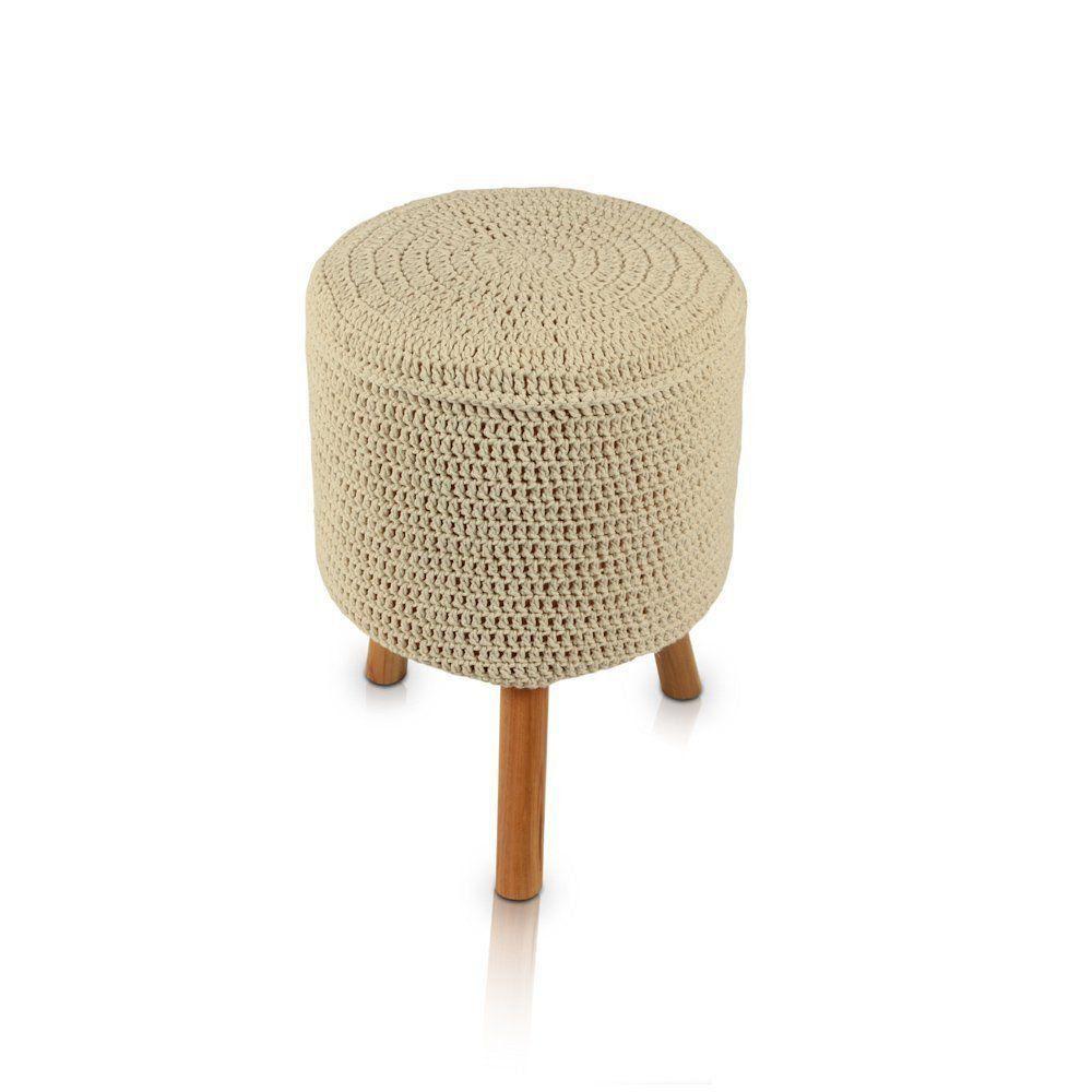 Kit 2 Puffs Banquetas Round Crochê Cru - Stay Puff - Carrefour