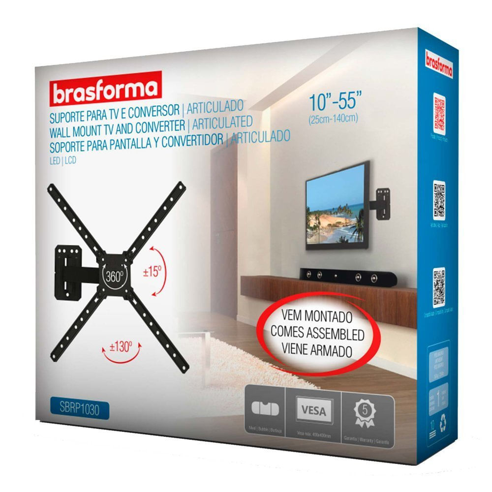 Suporte Para Tv Bi-articulado Brasforma De 10 A 55 - Sbrp1030 - Carrefour