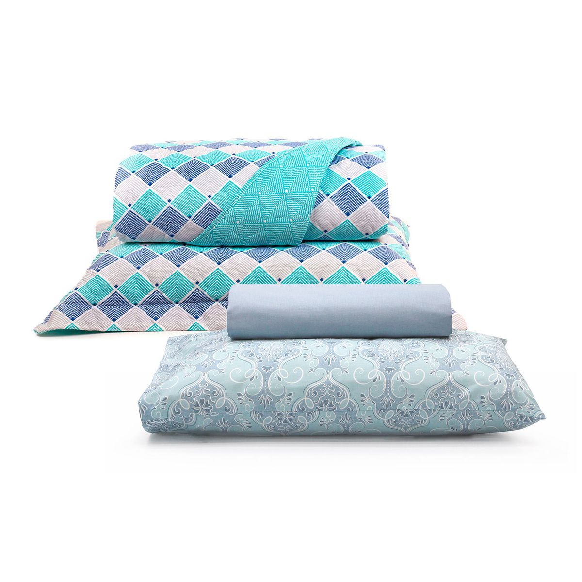 Kit Cama Philip + Shapes 4 Peças Santista - King - Turquesa/azul ...
