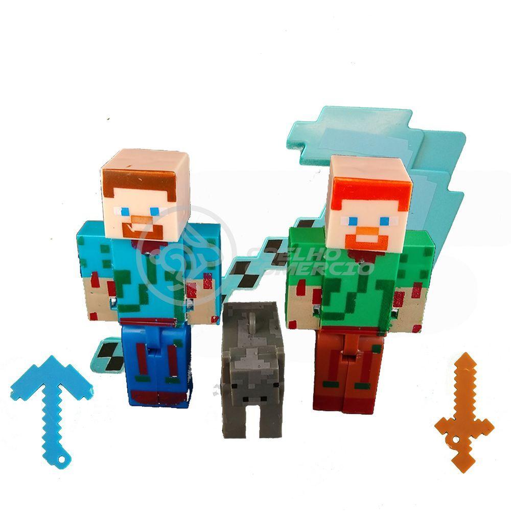 Kit Cartelado Conjunto Minecraft 2 Bonecos + 1 Bloco + 1 - Carrefour