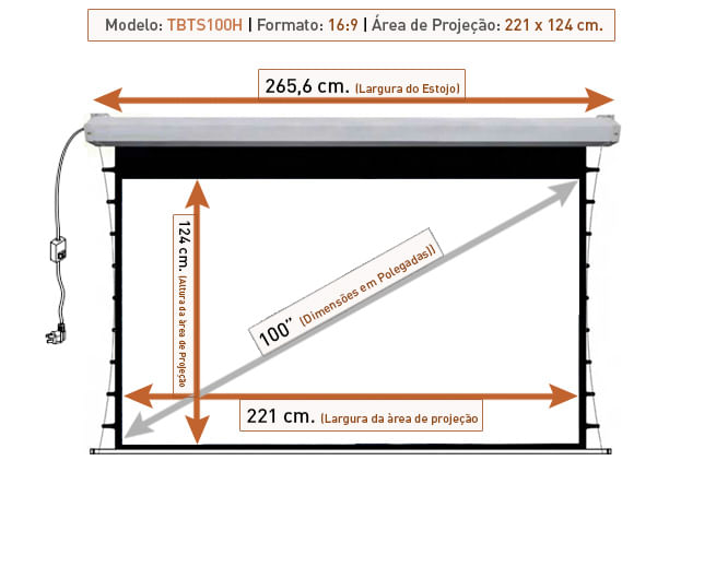 Tela De Projeção Tensionada Elétrica Tbts100h (2.21x1.24m) - Carrefour