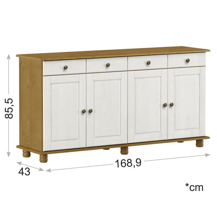 Balcao 4 Portas 4 Gavetas Madeira Maciça 8929 Rubi Carvalho Branco Fnt ...