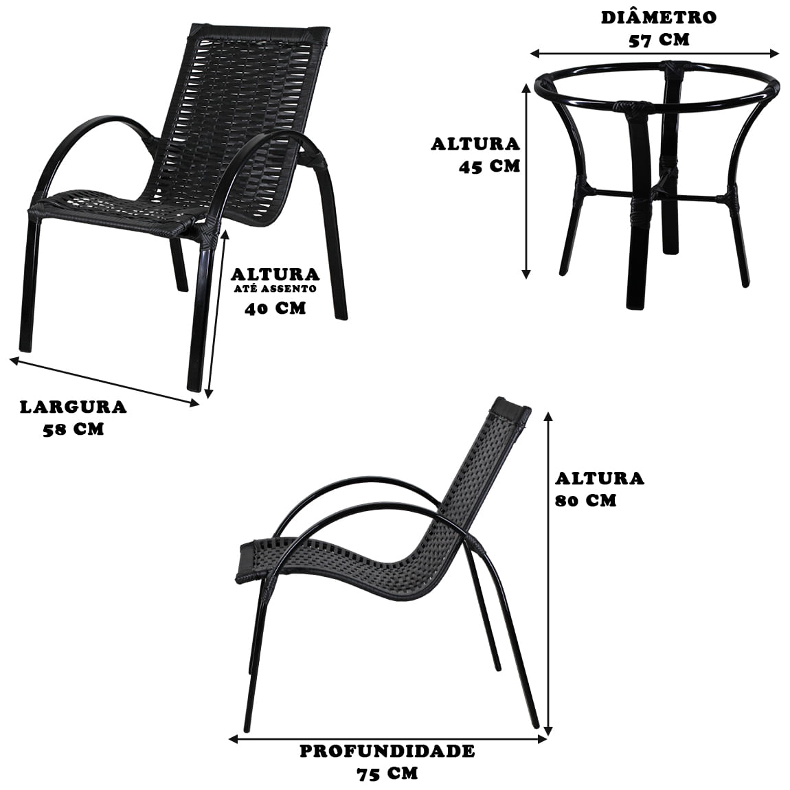 4 Cadeiras Fibra Sintética E Alumínio Pintado E Mesa De Centro Garden ...