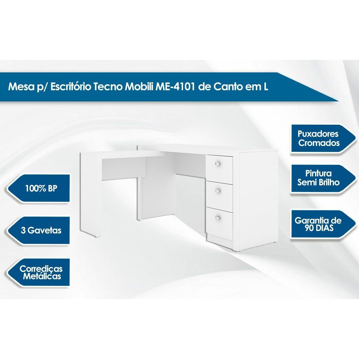 Mesa De Escritorio Me4101 C 3 Gavetas Amendoa Tecno Mobili - Carrefour
