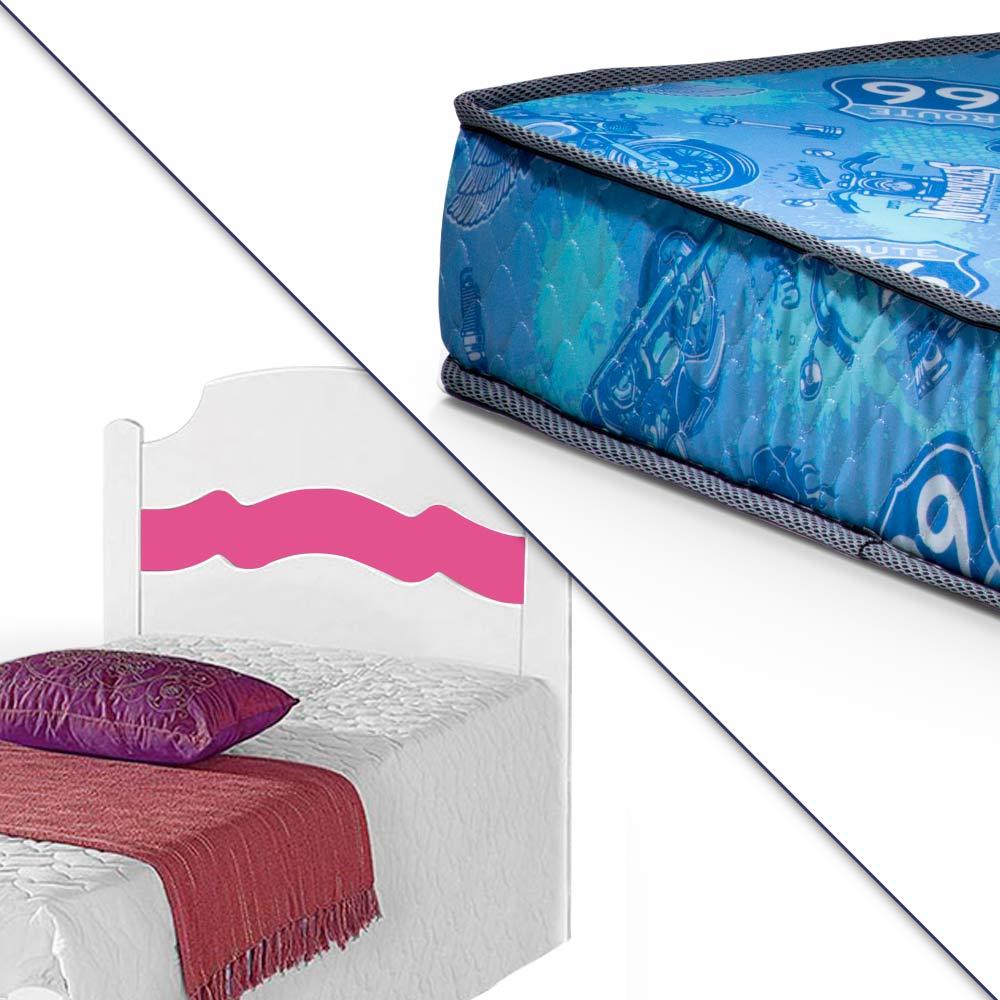 Cama De Solteiro 100% Mdf Branco E Rosa Iris Vj Móveis Com Colchão ...