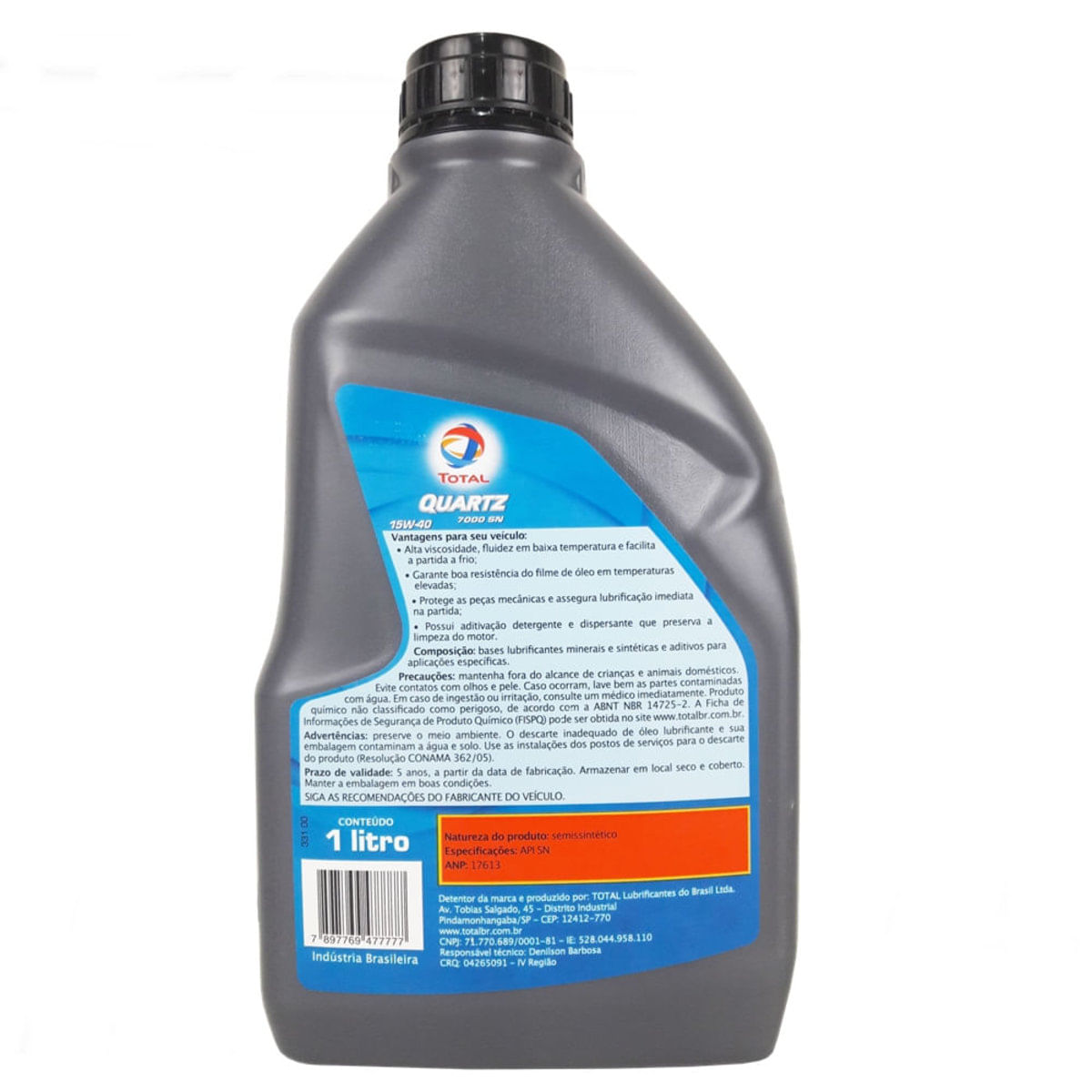 Óleo Lubrificante do Motor Total Quartz API SN 7000 15W40 ...