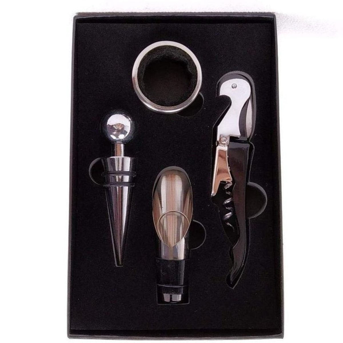 Kit Vinho 4 peças Saca Rolha Tampa Dosador Salva Gotas - Carrefour