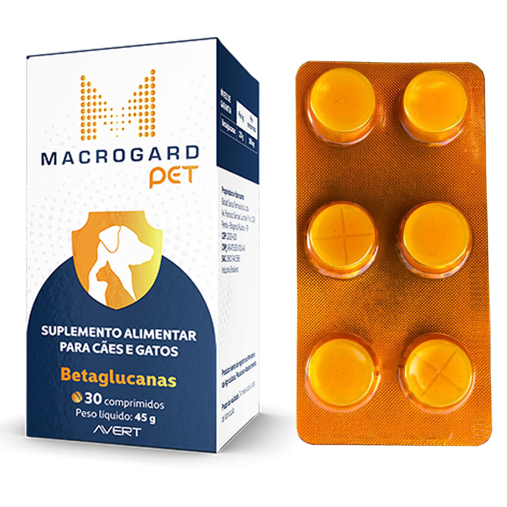 Suplemento Alimentar Macrogard Pet Caes Gatos Betaglucanas Com 30 ...