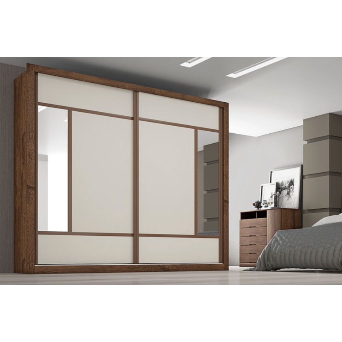 Guarda Roupa Europa Paris Plus c/ Espelho Cor Braúna/Off White - Carrefour