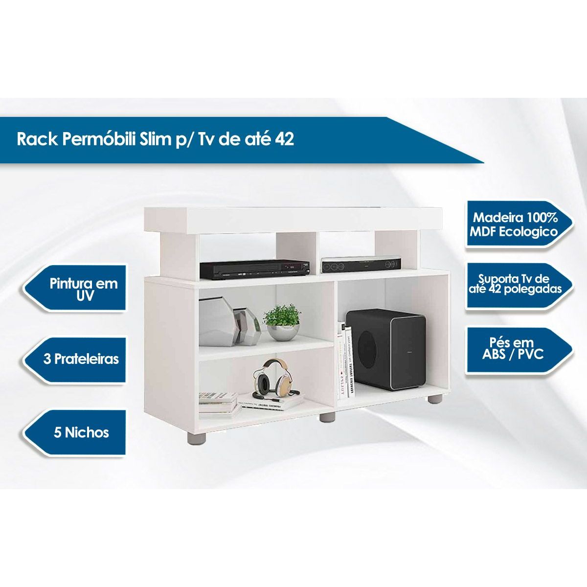Rack Permóbili Slim p/TV 42 Branco - Carrefour