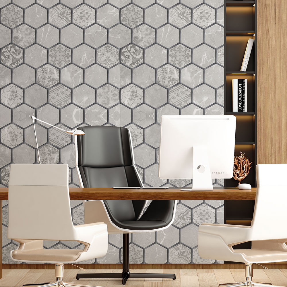 Papel De Parede Hexagonal Flores-60x300cm - Carrefour