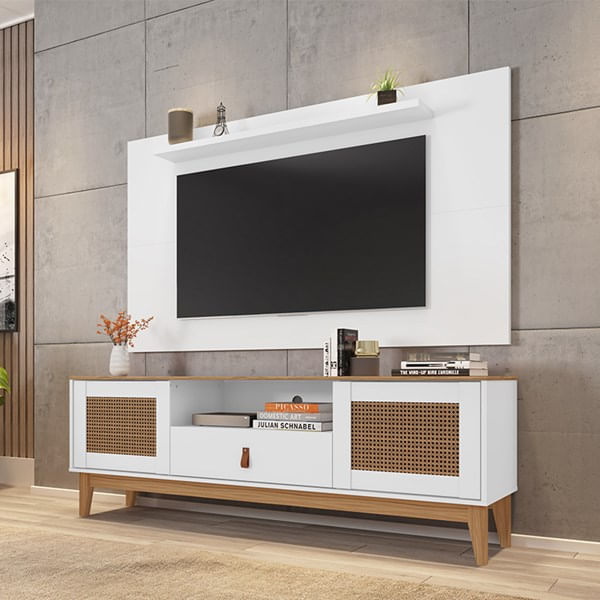 Conjunto Sala Rack Painel Esmeralda Com Pés Madeira Maciça - Carrefour